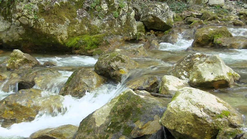 Forest Stream Running Over Mossy Rocks Stock Footage Video 1421647 ...