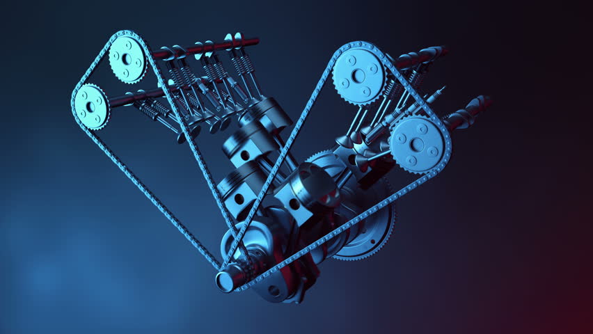 V6 Engine Inside, Animation In Motion, Pistons, Camshaft, Chain, Valves ...