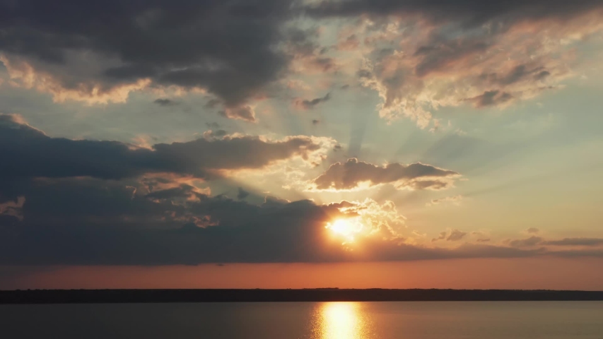 Dusk and sunset over the river with large sun image - Free stock photo ...