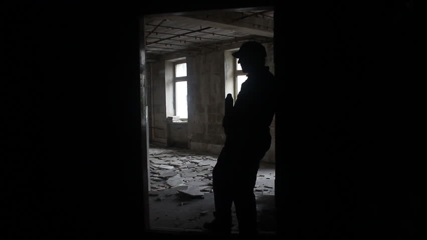 Silhouette Of Male Burglar Secretly Escaping From Crime Scene, Home ...
