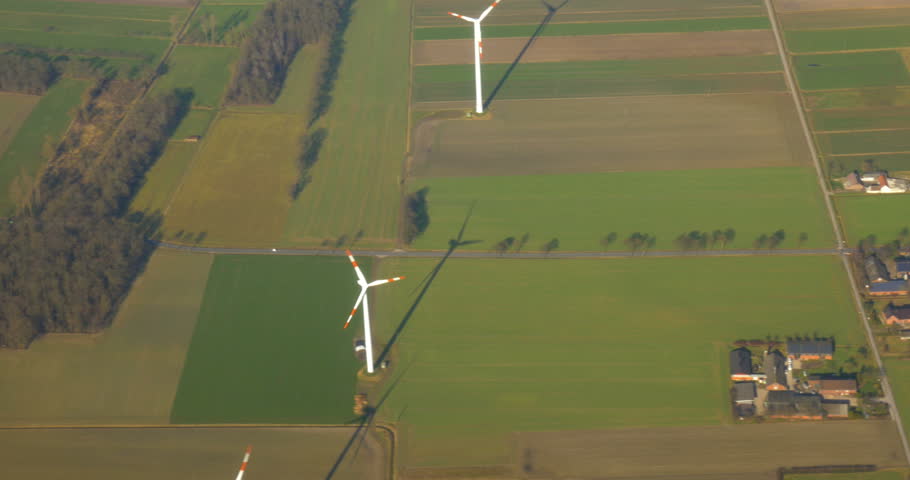 Aerial Of Wind Turbine View From Above Top Down Bird Eye View On Green ...