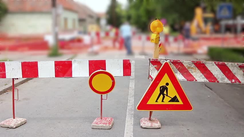 Street Is Under Construction. Multiple Warning Signs Indicating Street ...