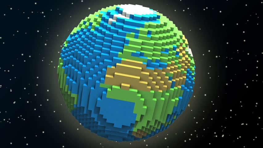 Animation Of A World Map From Square Blocks Moving And Rotating Into ...