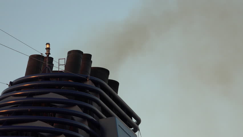 Stock video of cruise ship smoke stacks pollution smoke. | 11074247 ...