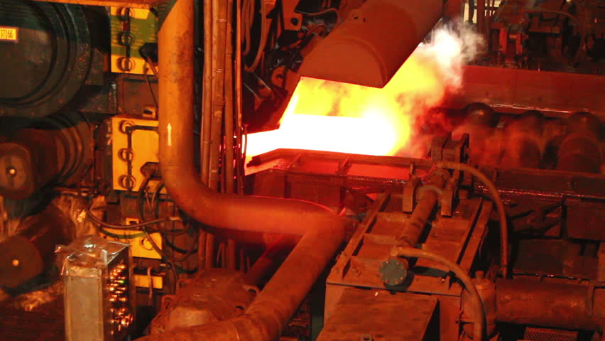 Hot Slab Are Moving In Mill, Production Of Steel Plants That Look Very ...