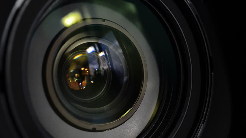 Camera Zoom. Closeup Shot Of Professional Video Camera, With Its Lens ...