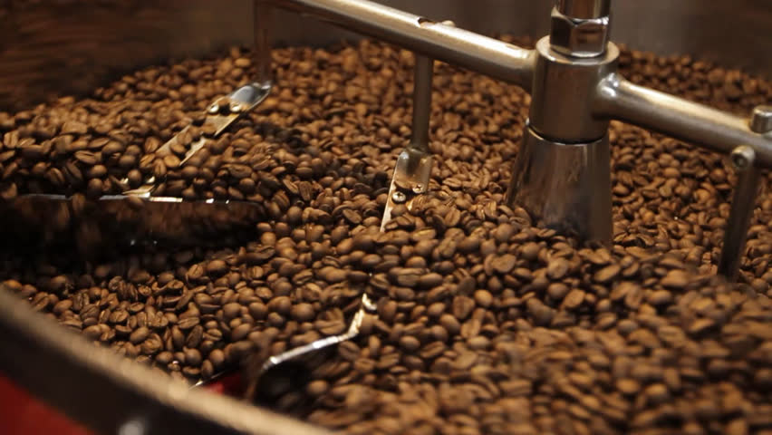 Coffee Bean Stir. Roasted Coffee Beans Get Sifted And Stirred In An ...