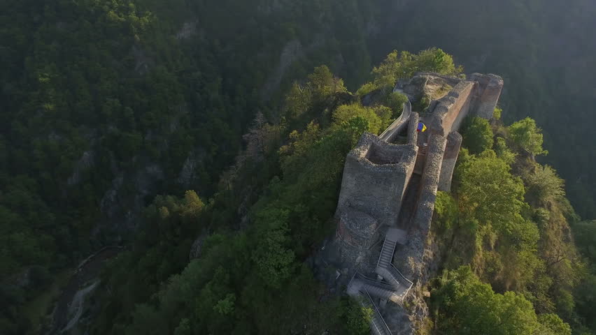 4K Aerial Shot Of Poenari Castle, Romania, Built During The 13th ...