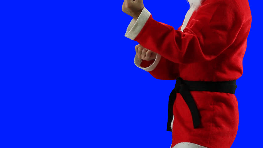 Santa Claus In Red Gloves Makes Karate Kick. PNG+Alpha Stock Footage ...