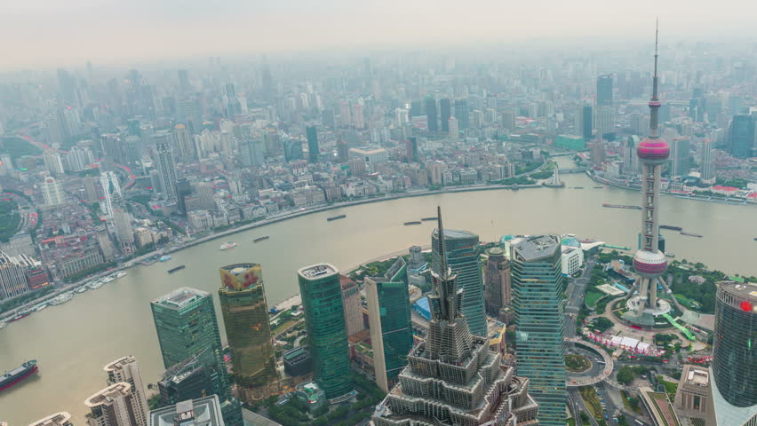 Shanghai From Day To Night, Time Lapse(Pan). Aerial View Of High-rise ...