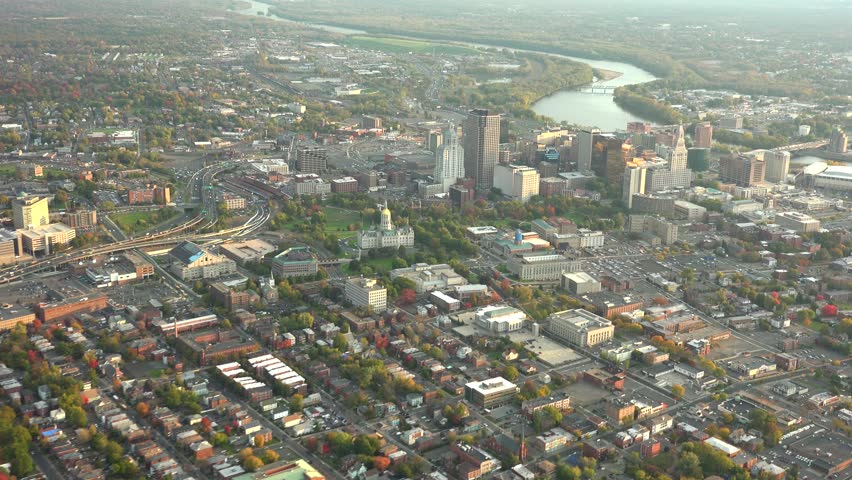 Hartford, Ct 4k Aerial Skyline, Close Downtown View North. Stock ...