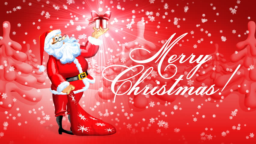 Merry Christmas! Wide Shot And Closeup. Santa Claus Enters Into A Shot ...