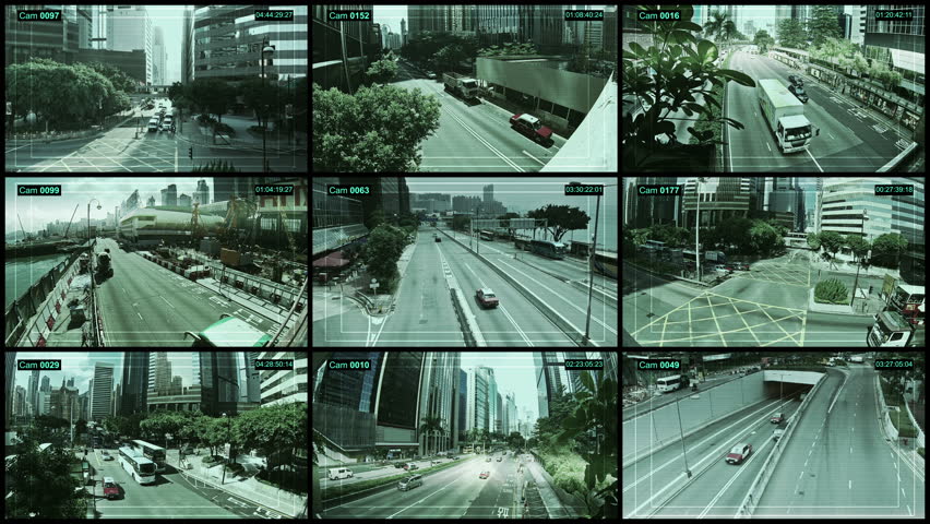 Cctv Camera Monitoring Split Screen On Construction Sites In Hong Kong ...