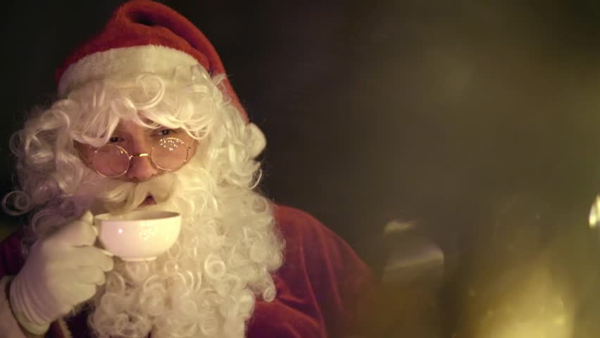 Santa Claus Drinking Cup Of Hot Tea / Coffee Stock Footage Video ...