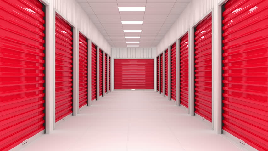 Stock Video Clip of Corridor full of storage units with red | Shutterstock