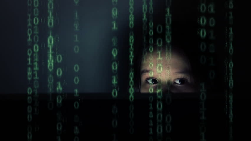 Computer Code Running In A Virtual Space. Loopable. Dark Blue. Dolly In ...