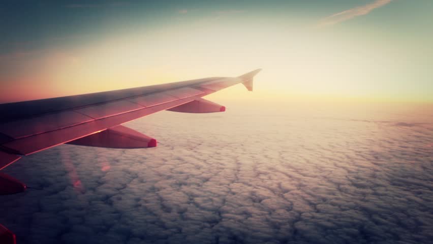 Fly Over Amazing Sunset Cloudy Sky - 1080p. Airplane Wing Flying Over A ...