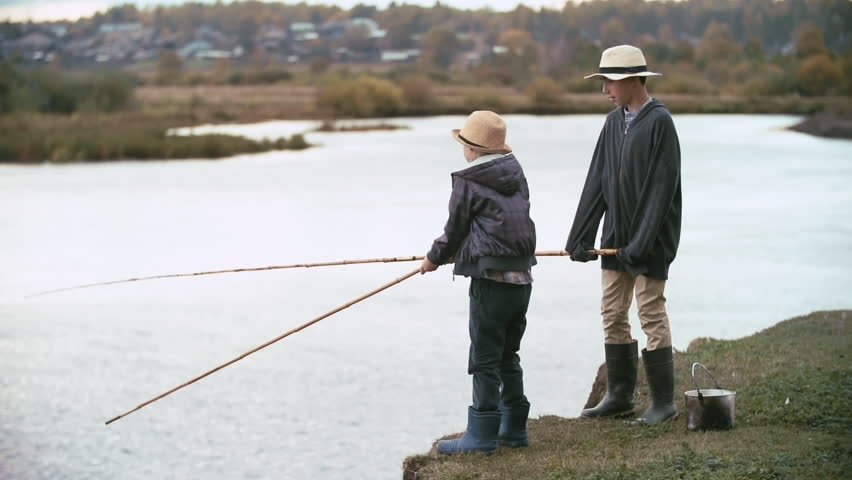 Two Boys Fishing Together with Stock Footage Video (100% Royalty-free ...