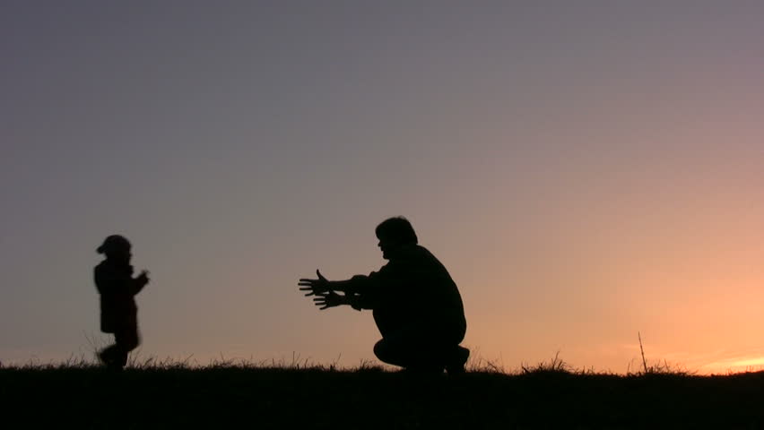 Stock video of girl run to father sunset | 149347 | Shutterstock