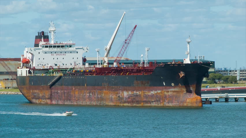 Oil Tanker Container Cargo Ship Close-up While Docked In The Port Of ...