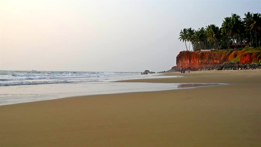 Red Cliffs With Palm Trees And Surf, A Beach In Edava Village, Near ...