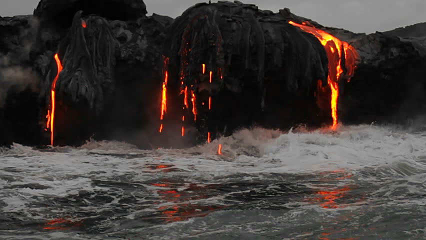 Lava Flowing Into the Water Stock Footage Video (100% Royalty-free ...