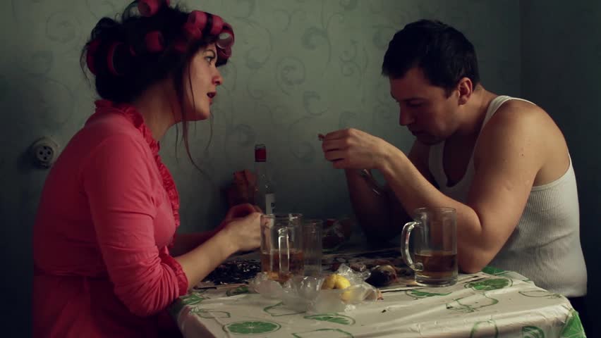 Stock video of russian couple drinking alcohol and talking | 17407327 ...