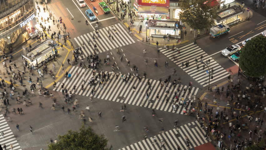 Aerial View Of Pedestrian People Cross Busy Shibuya Crossing Road In ...