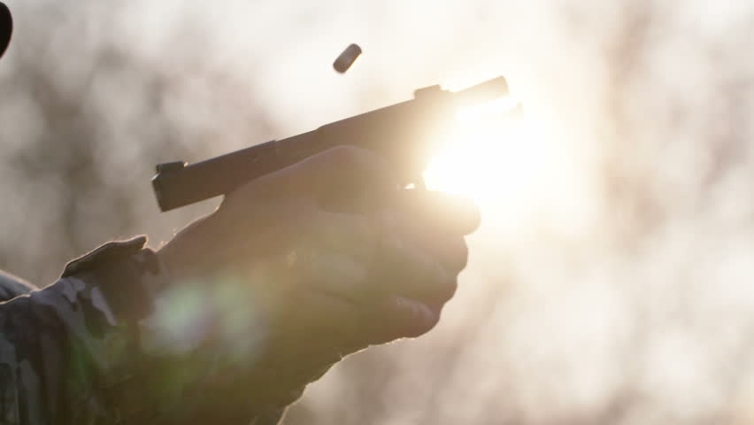 Gun Training Pistol Detail Filmed Stock Footage Video (100% Royalty ...