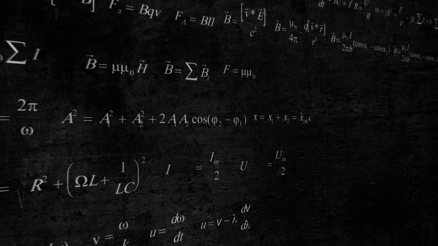 Math Physics Formulas On Chalkboard Flying Camera, Computer Generated ...