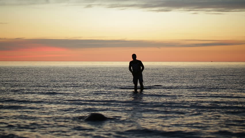 Man Walking On Beach At Sunrise. HD1080P By Canon 5DMkII Stock Footage ...
