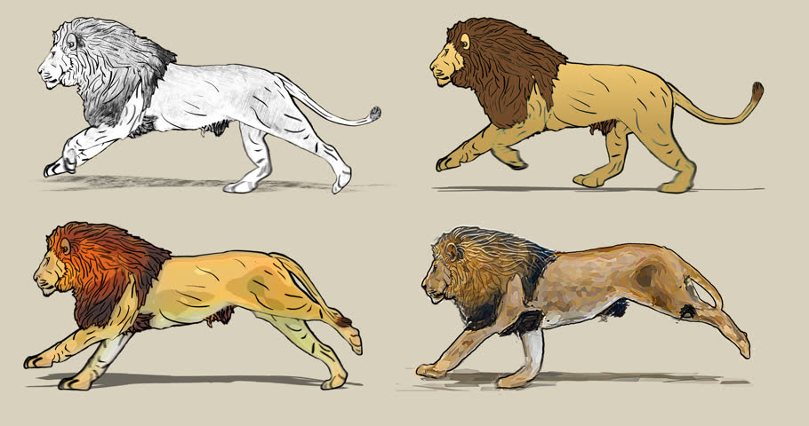 Cartoon Lion Running. Four Different Stock Footage Video (100% Royalty ...
