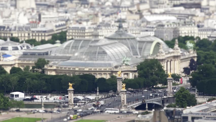 Aerial Shot Grand Palais And Pont Alexander III With Traffic, Paris ...