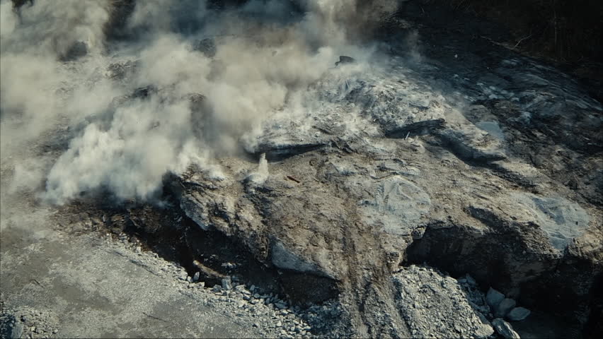 Aerial Shot Of Destructed Ground And Rocks After Mining Explosion Stock ...
