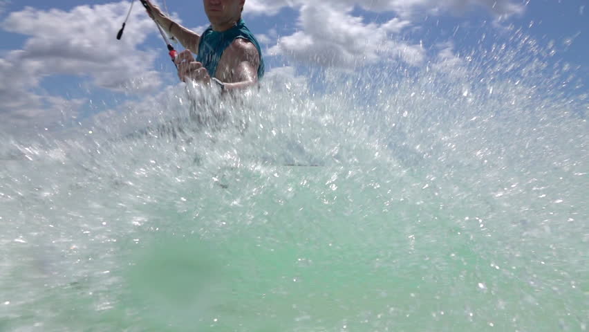 SLOW MOTION: Young Kiter Girl Kitesurfing In Turquoise Ocean With ...