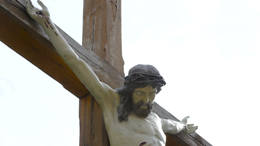 Jesus Christ Crucified. The Crucifixion. Christian Cross With Jesus Christ Statue Over Stormy ...