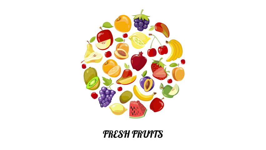 Fruits Icons Animation For Menu, Web Sites And Apps. Moving Fruit Logos ...