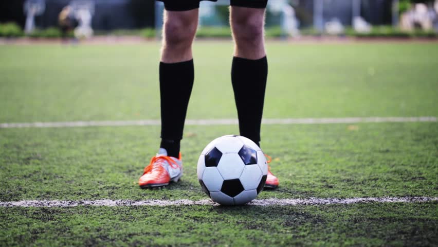 Sport, Football And People - Soccer Player Playing With Ball On Field ...