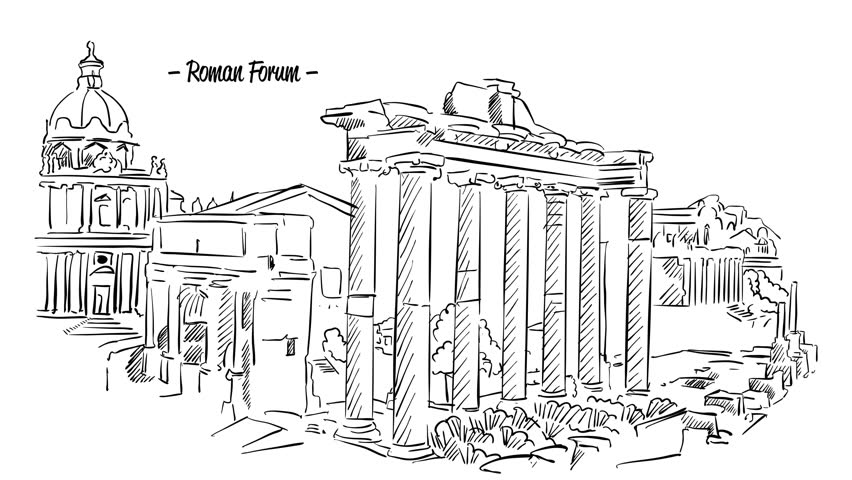 Rome Colloseum Animated Outline Sketch, Hand-drawn Illustrative Footage ...