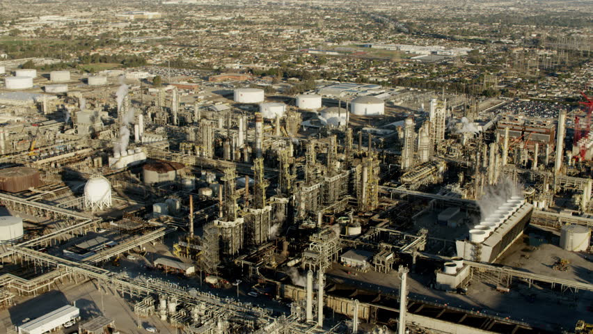 Aerial USA Refinery LA California City Oil Gas Industry Plant Logistics ...