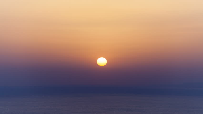 Vivid Red Sun Rising Above Horizon On Hazy And Polluted Sky, Real Time ...