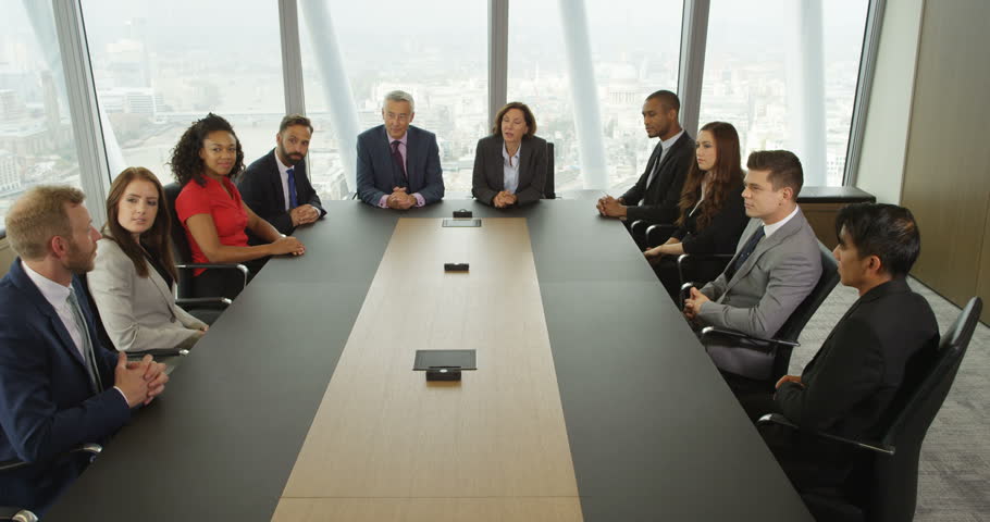 4K Diverse Business Management Team In Boardroom Meeting In City Office ...