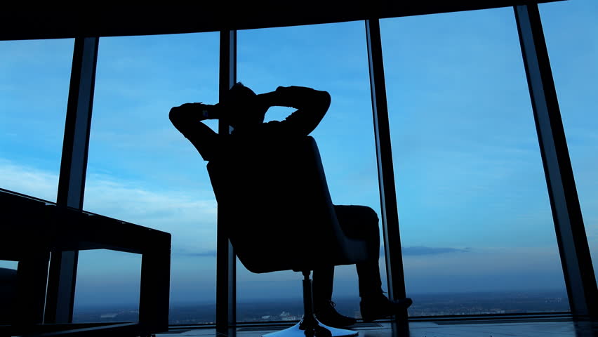Man Watching Through Window. Person Silhouette Alone Sitting On Chair ...