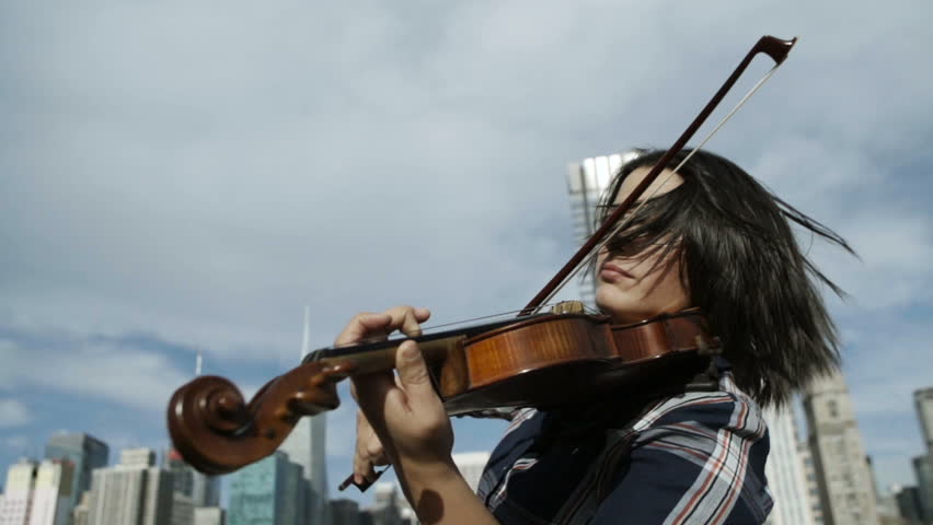 Shot Of Outdoor Orchestra, Close Up On The Musicians Playing String ...