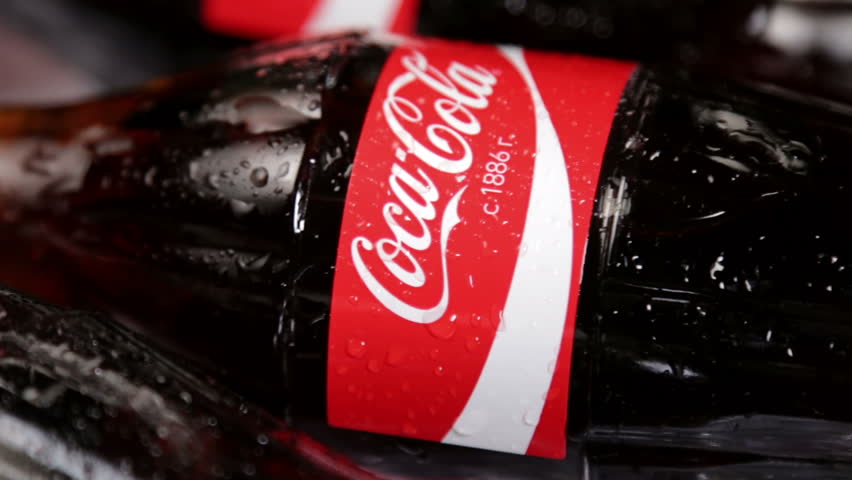 Moscow, RUSSIA - October 19 2016: Coca Cola Bottle Video Dolly. Coca ...