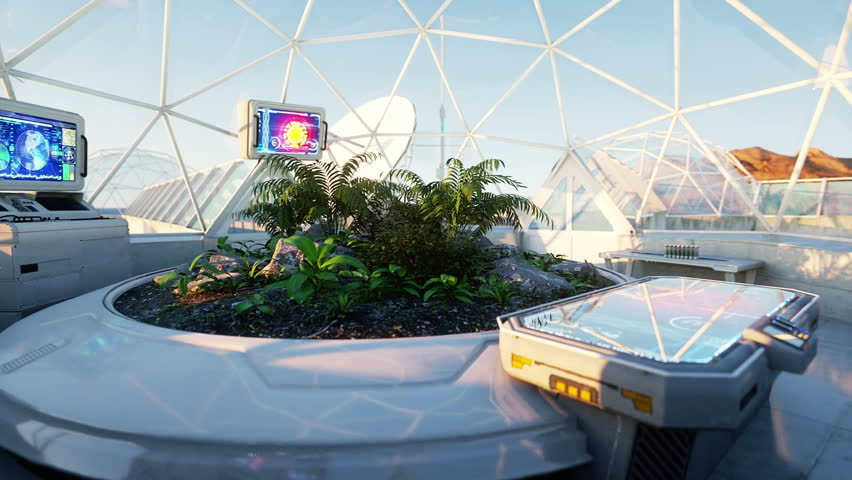 Space Laboratory, Sci-fi Interior. Life On Mars, Alien Planet. Plants ...