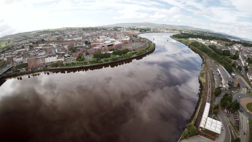 Stock video of aerial view of derry with rooftops | 23203297 | Shutterstock