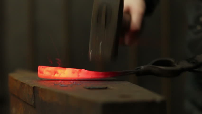 Blacksmith Create A Sword By Forging Molten Metal And Hit By Hammer ...
