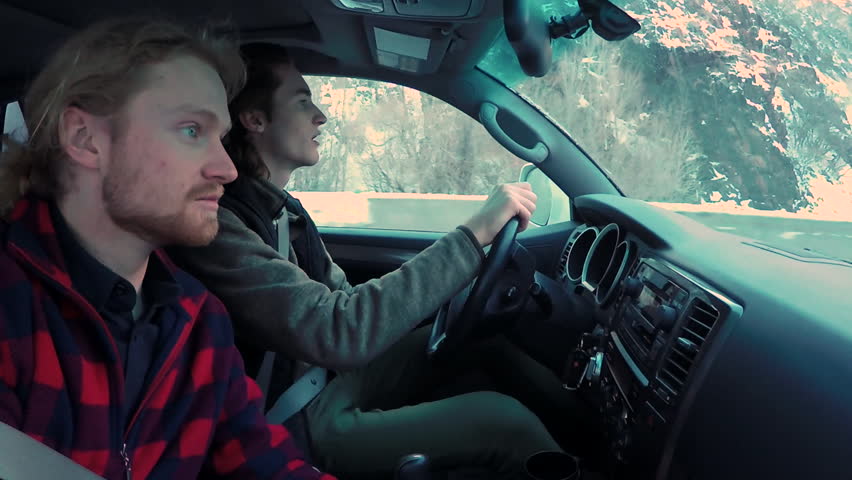 View From Inside A Sports Car To A Mature Man Driving Home After A Day ...
