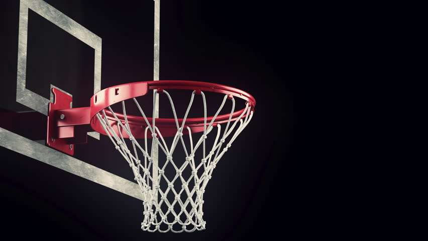 Throw In A Basketball Hoop On A Black Background, The Ball Hits The ...